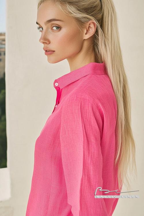 A bright pink linen shirt with long sleeves. – BalticLinen