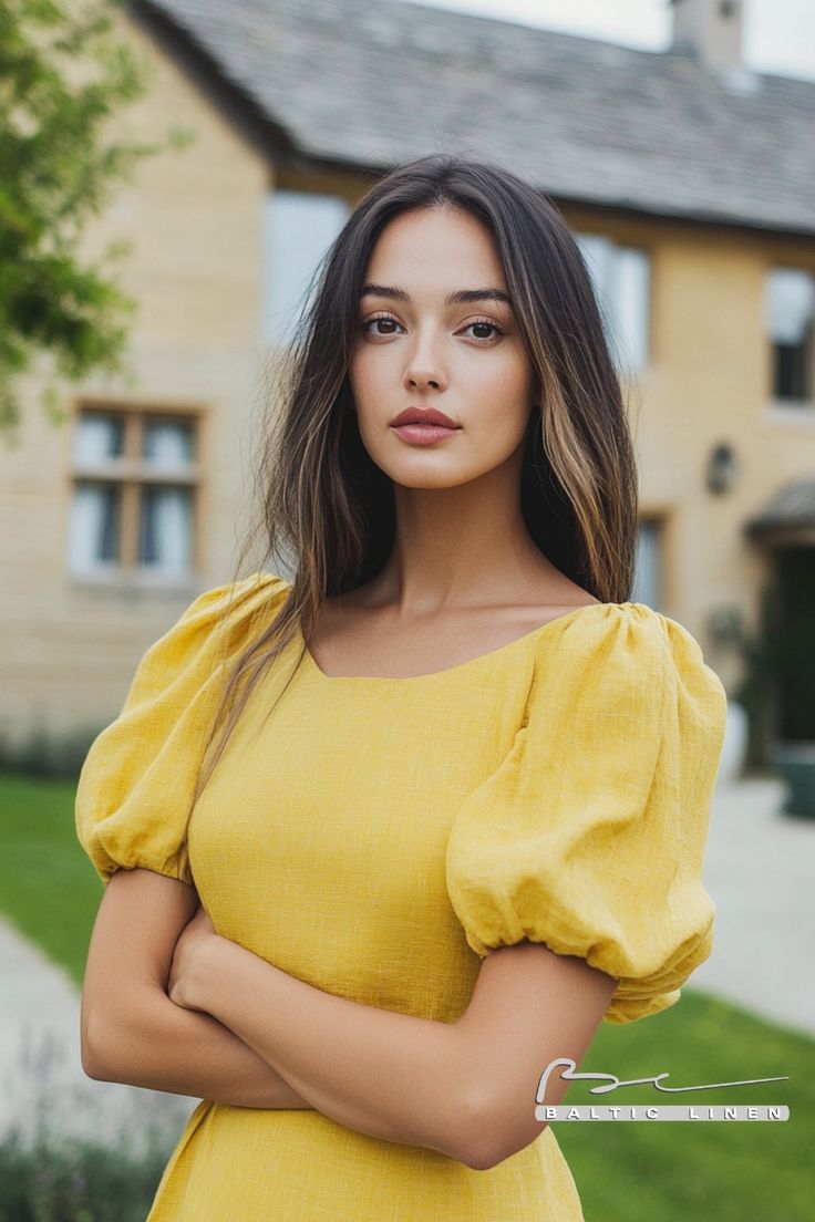 Stunning Aerial View of Chic Yellow Dress in Cotswolds Charm – BalticLinen
